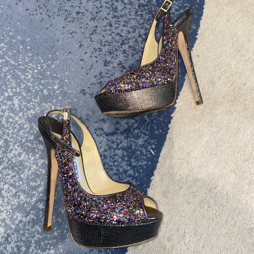 Jimmy Choo Glitter Sparkle Platform Heels - Gem